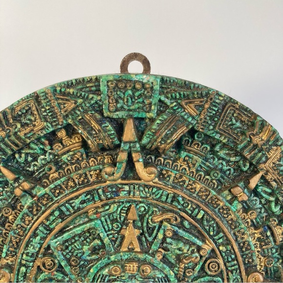 Art | Aztec Calendar Inca Sun God Art Faux Stone Gold Green Wall Plaque ...